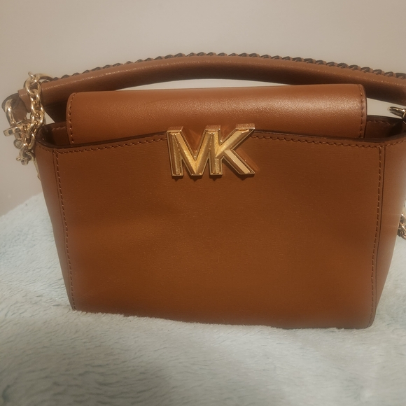 Michael Kors | Bags | Michael Kors Brown Leather Crossbody With Gold Mk ...